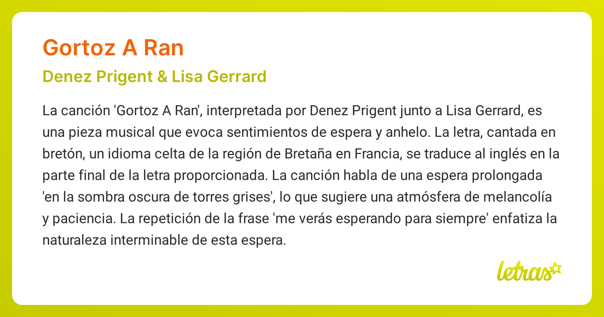 Significado de la canción GORTOZ A RAN (Denez Prigent & Lisa Gerrard ...