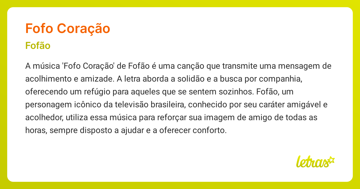 Significado da música FOFO CORAÇÃO (Fofão) - LETRAS.MUS.BR