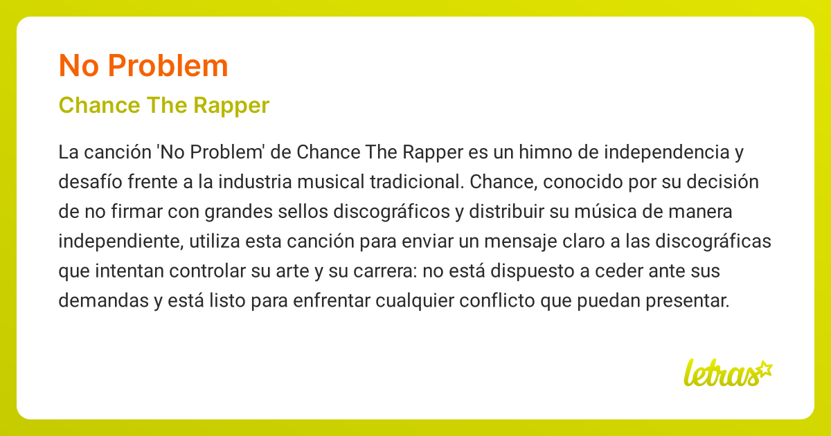 Significado de la canción NO PROBLEM (Chance The Rapper) - LETRAS.COM