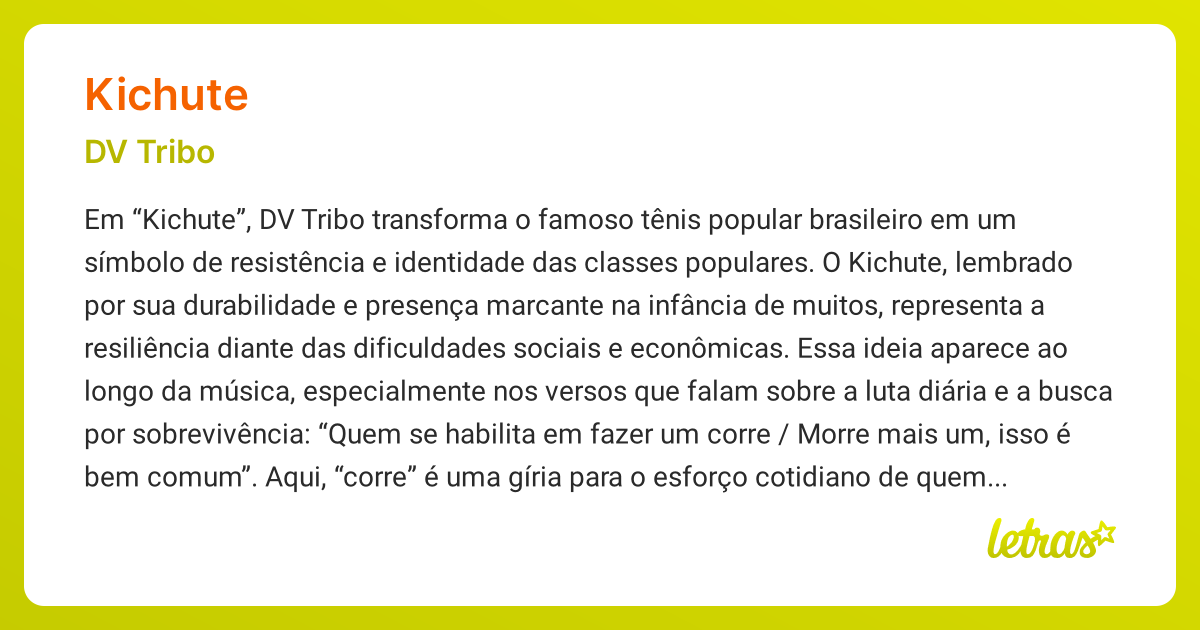 Significado da música KICHUTE (DV Tribo) - LETRAS.MUS.BR