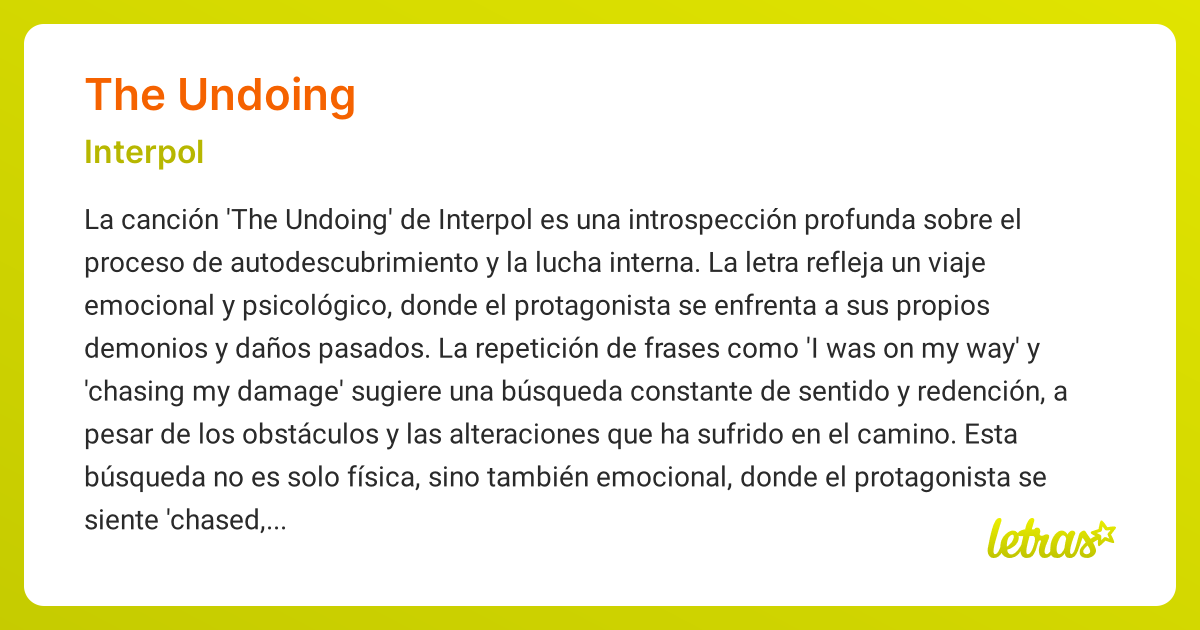 Significado de la canción THE UNDOING (Interpol) - LETRAS.COM