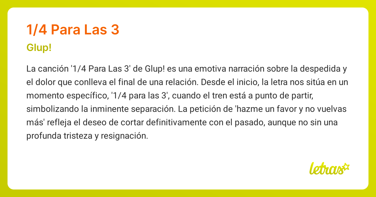 Significado de la canción 1/4 PARA LAS 3 (Glup!) - LETRAS.COM