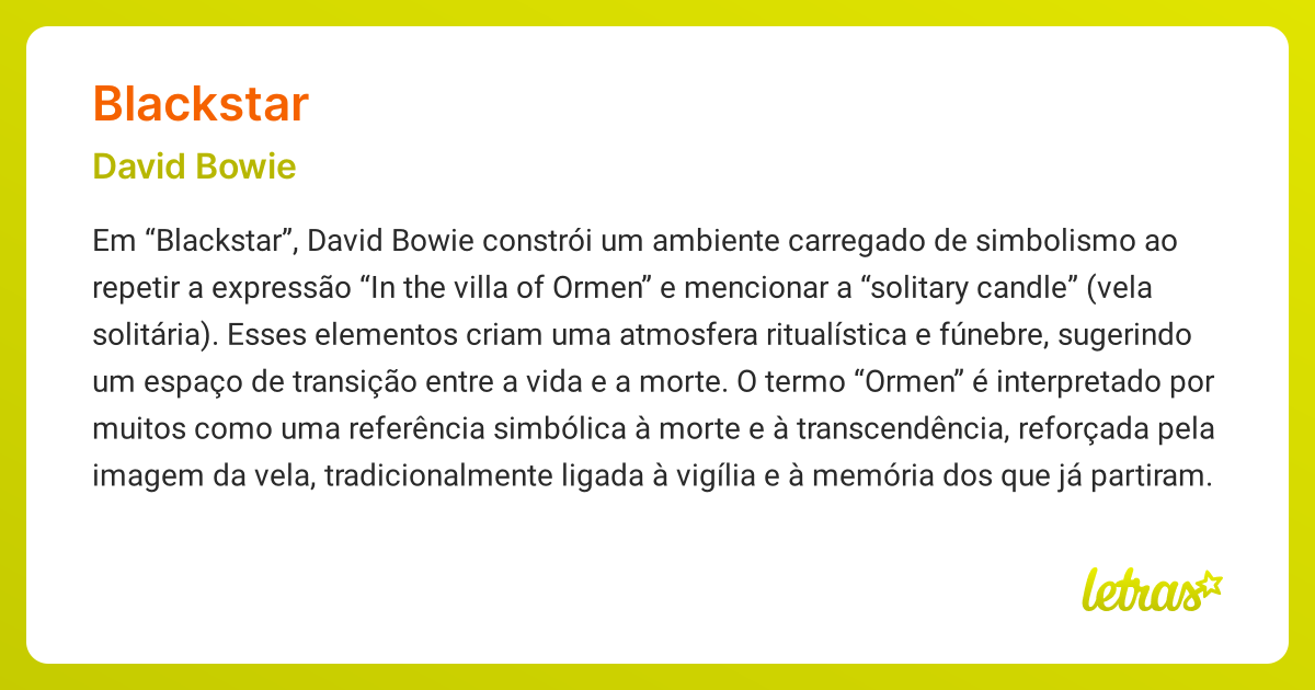 Significado da música BLACKSTAR (David Bowie) - LETRAS.MUS.BR
