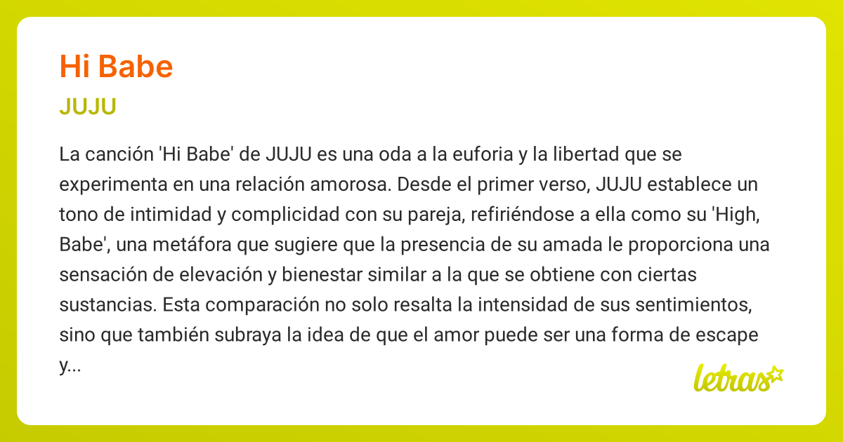 Significado de la canción HI BABE (JUJU) - LETRAS.COM