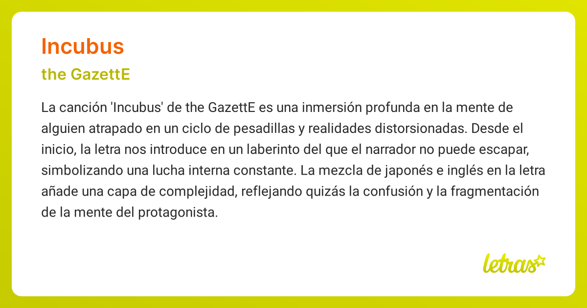 Significado de la canción INCUBUS (the GazettE) - LETRAS.COM
