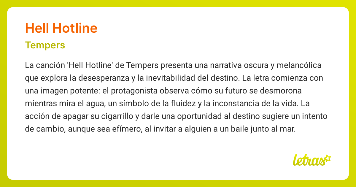 Significado de la canción HELL HOTLINE (Tempers) - LETRAS.COM