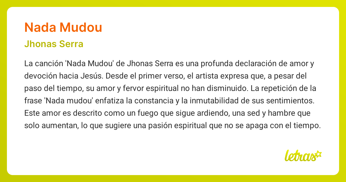Significado de la canción NADA MUDOU (Jhonas Serra) - LETRAS.COM