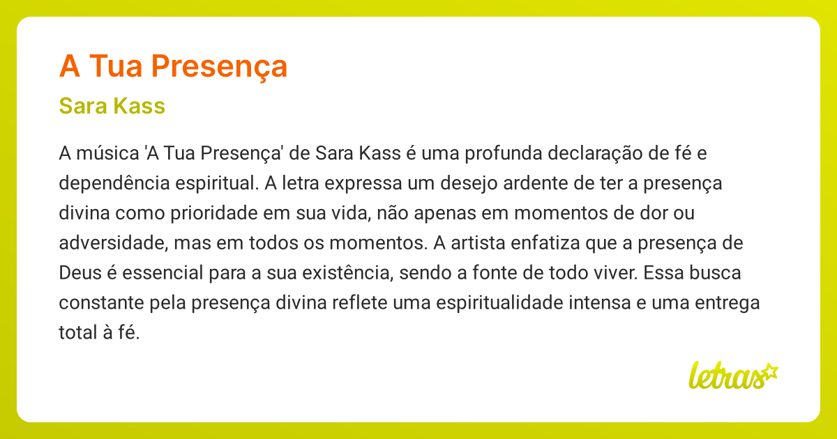 Significado da música A TUA PRESENÇA (Sara Kass) - LETRAS.MUS.BR