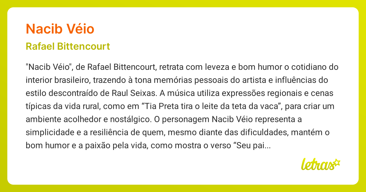 Significado da música NACIB VÉIO (Rafael Bittencourt) - LETRAS.MUS.BR