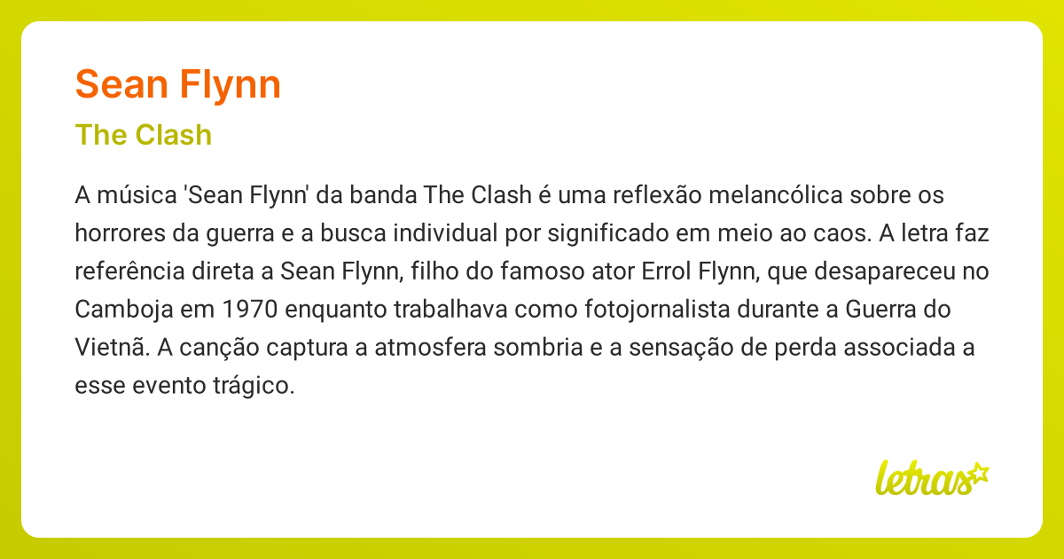 Significado da música SEAN FLYNN (The Clash) - LETRAS.MUS.BR