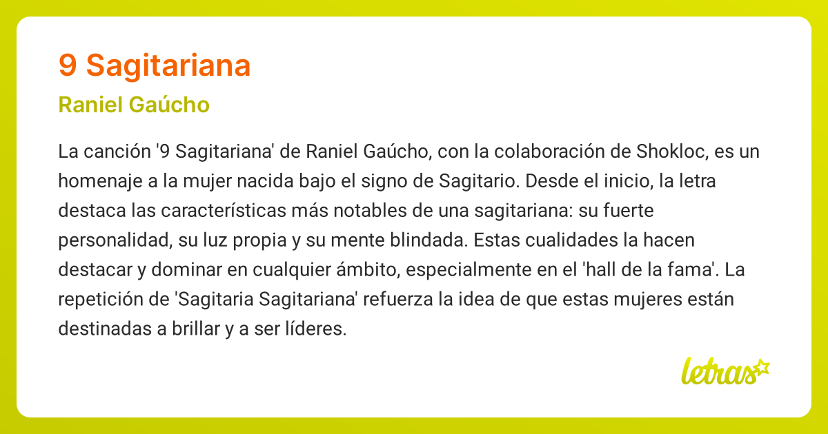 Significado de la canción 9 SAGITARIANA (Raniel Gaúcho) - LETRAS.COM