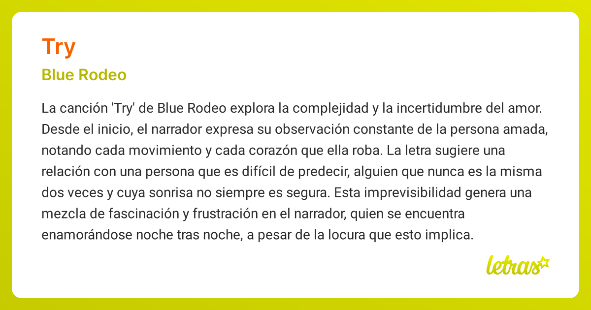 Significado de la canción TRY (Blue Rodeo) - LETRAS.COM