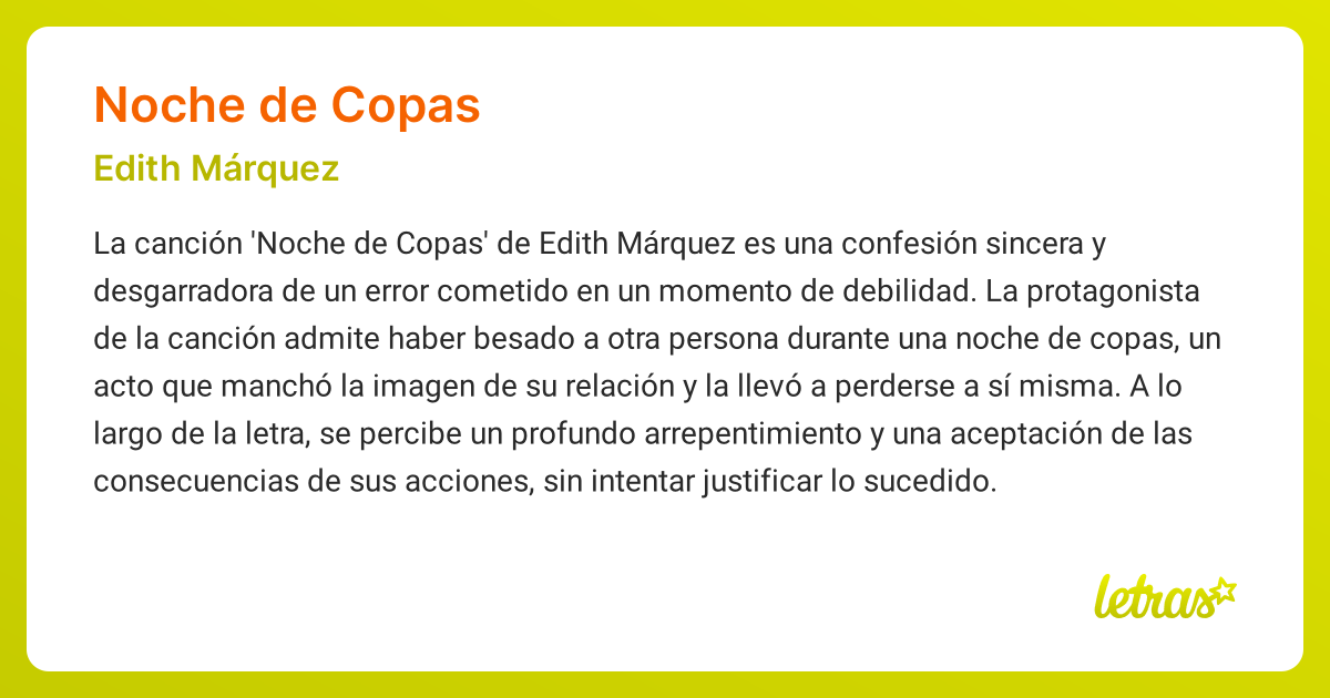 Significado de la canción NOCHE DE COPAS (Edith Márquez) - LETRAS.COM