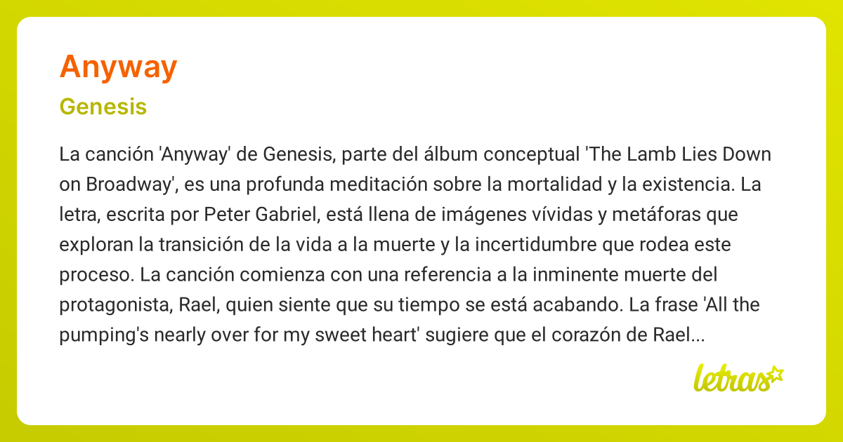 Significado de la canción ANYWAY (Genesis) - LETRAS.COM