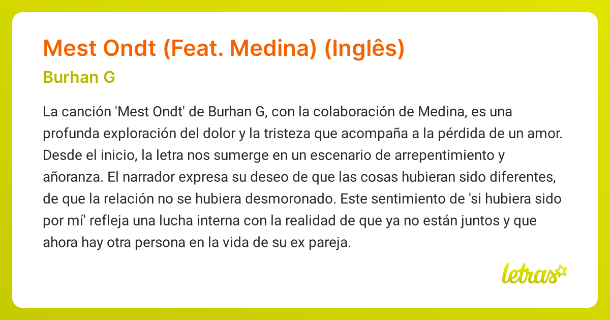 Significado de la canción Mest Ondt (Feat. Medina) (Inglês) (Burhan G ...