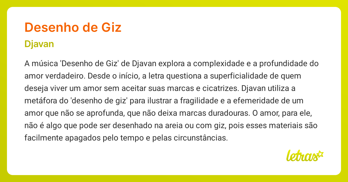 Significado da música DESENHO DE GIZ (Djavan) - LETRAS.MUS.BR