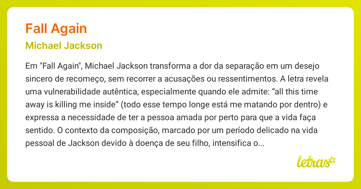 Significado da música FALL AGAIN (Michael Jackson) - LETRAS.MUS.BR