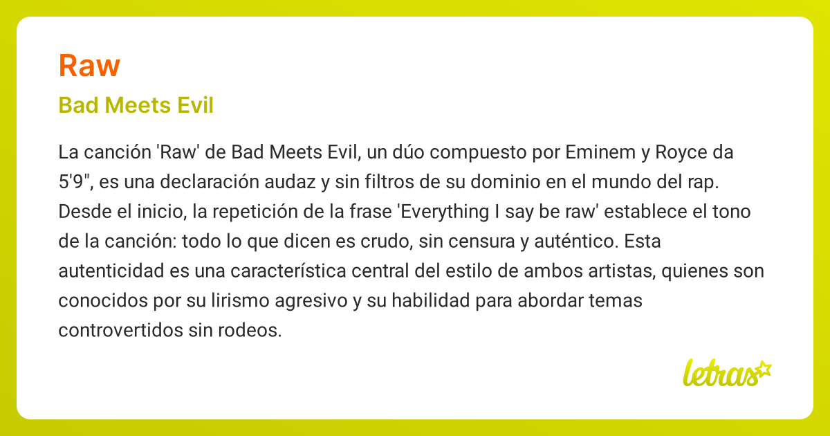 Significado de la canción RAW (Bad Meets Evil) - LETRAS.COM