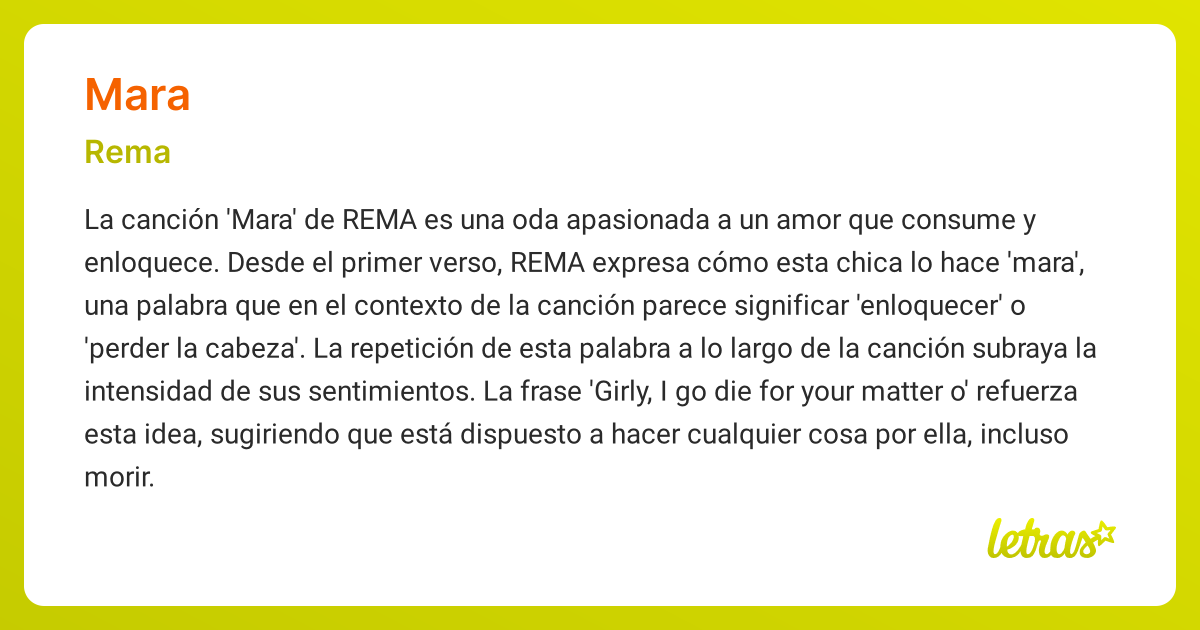 Significado de la canción MARA (Rema) - LETRAS.COM