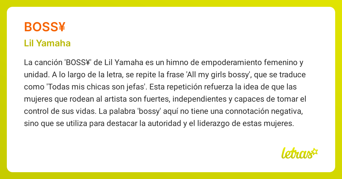 Significado de la canción BOSS¥ (Lil Yamaha) - LETRAS.COM