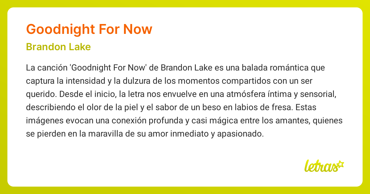 Significado de la canción GOODNIGHT FOR NOW (Brandon Lake) - LETRAS.COM