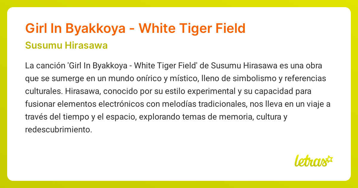 Significado de la canción Girl In Byakkoya - White Tiger Field (Susumu ...