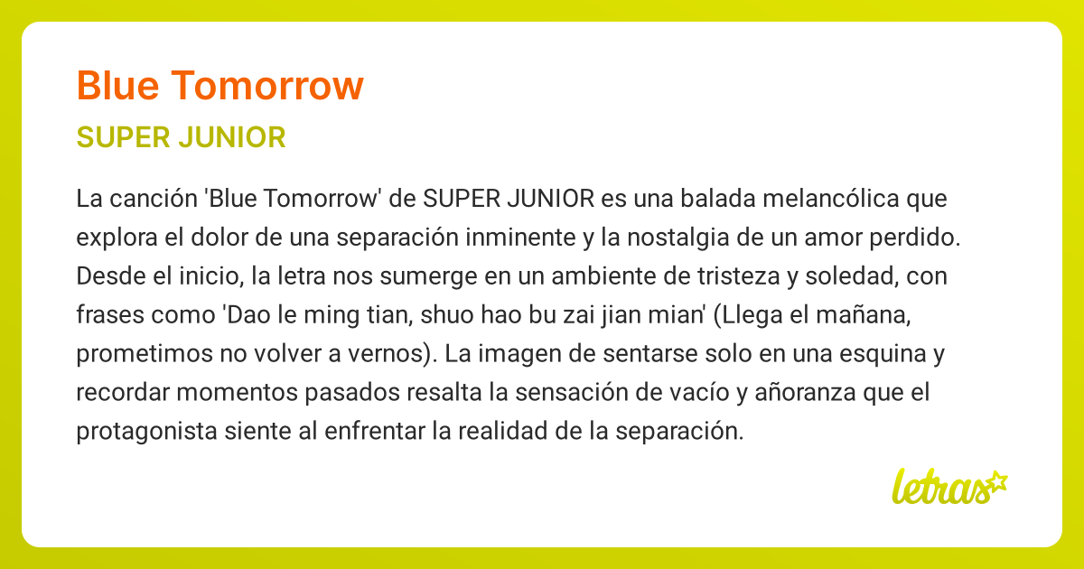 Significado de la canción BLUE TOMORROW (SUPER JUNIOR) - LETRAS.COM