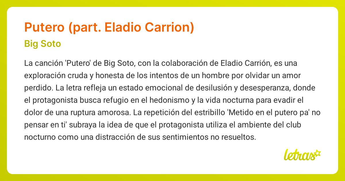 Significado de la canción PUTERO (PART. ELADIO CARRION) (Big Soto ...