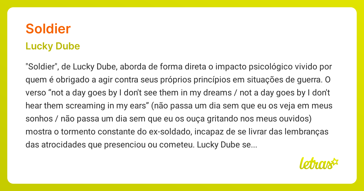Significado da música SOLDIER (Lucky Dube) - LETRAS.MUS.BR