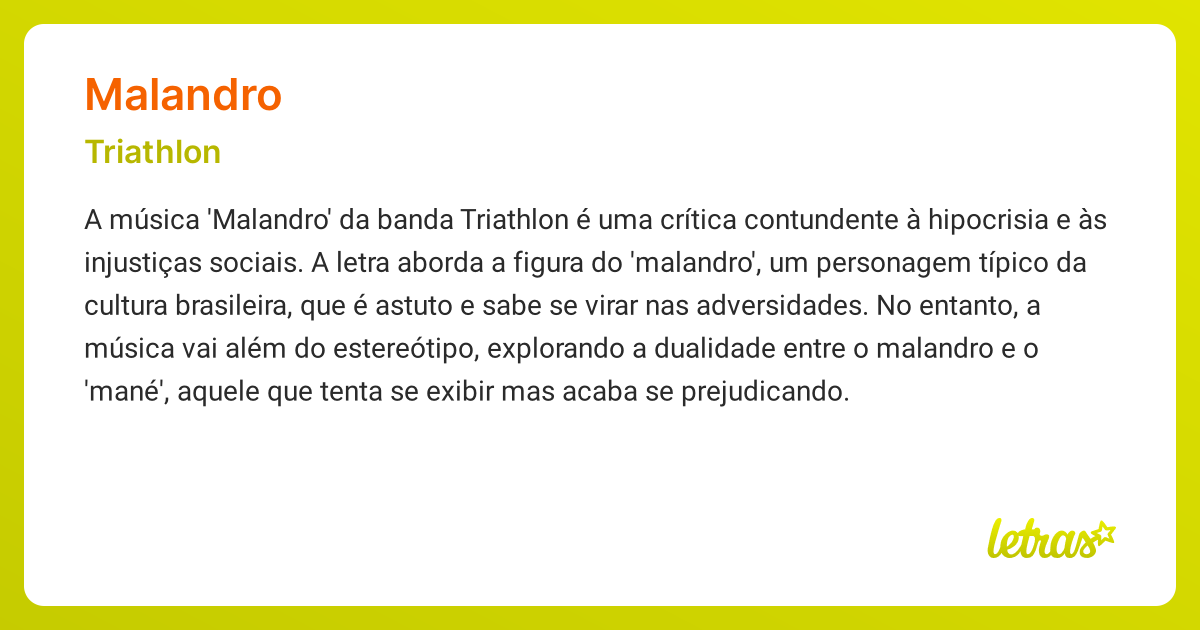 Significado da música MALANDRO (Triathlon) - LETRAS.MUS.BR