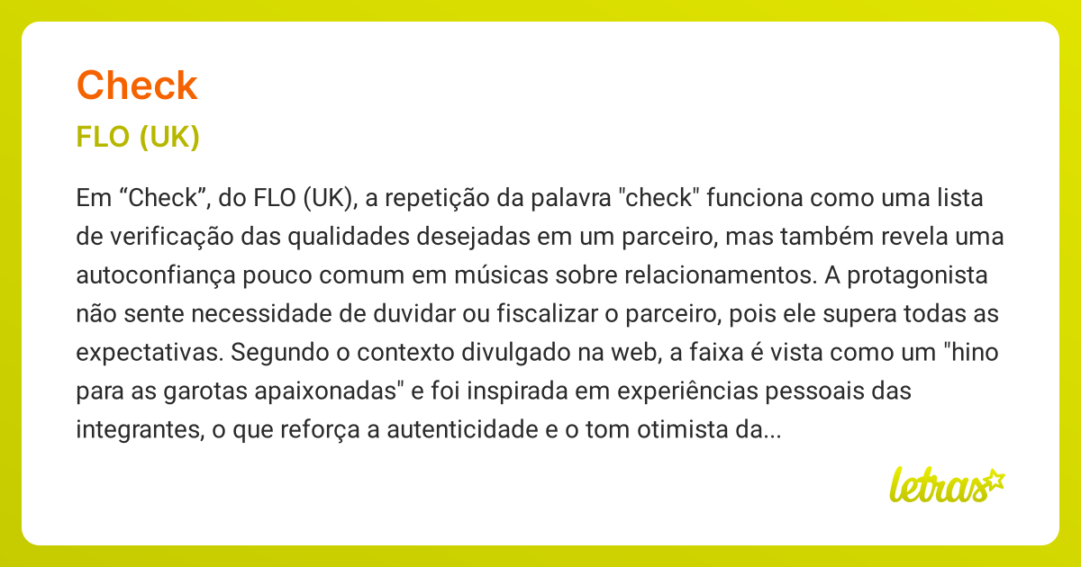 Significado da música CHECK (FLO (UK)) - LETRAS.MUS.BR