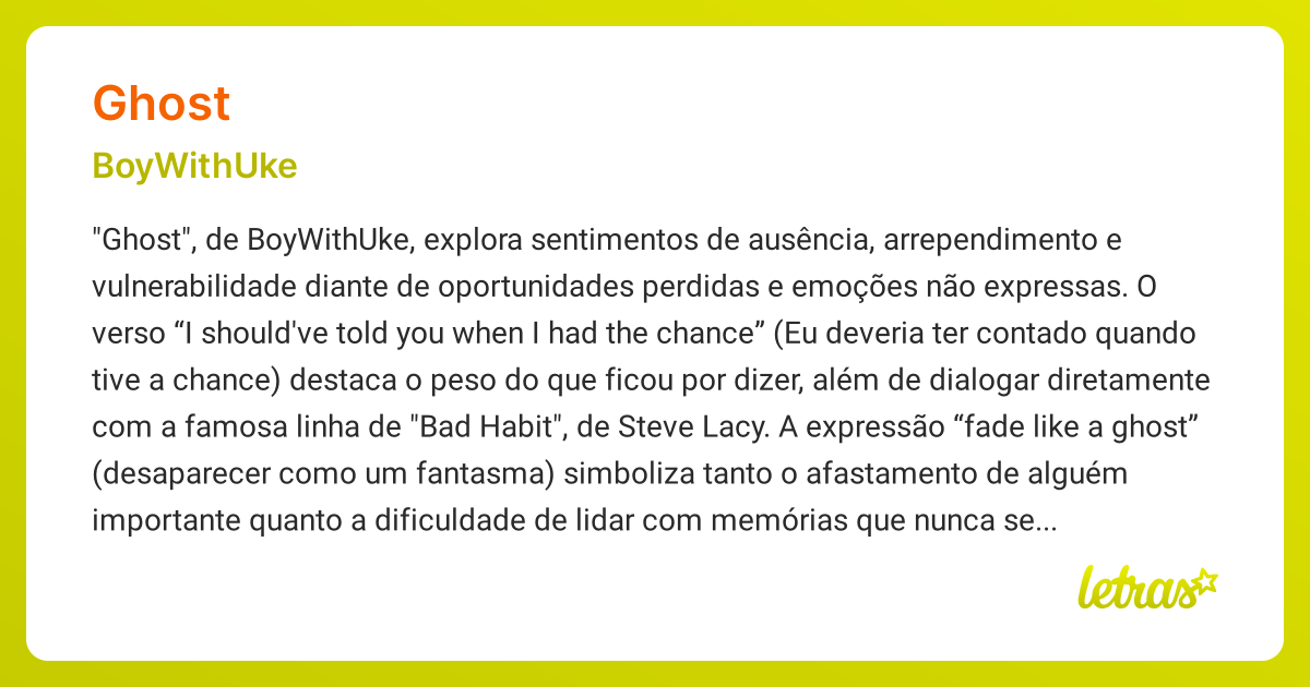 Significado da música GHOST (BoyWithUke) - LETRAS.MUS.BR