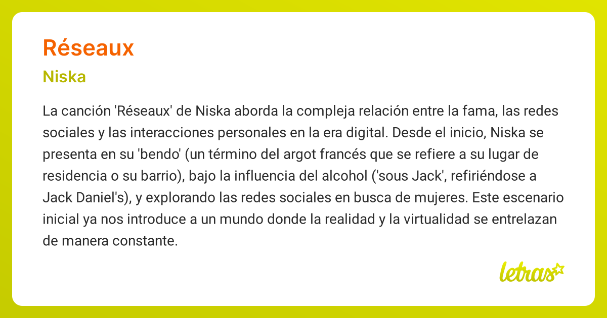 Significado de la canción RÉSEAUX (Niska) - LETRAS.COM
