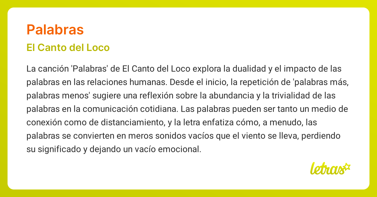 Significado de la canción PALABRAS (El Canto del Loco) - LETRAS.COM
