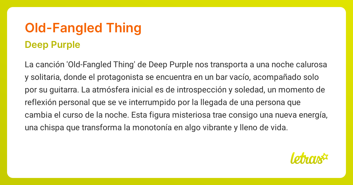 Significado de la canción OLD-FANGLED THING (Deep Purple) - LETRAS.COM