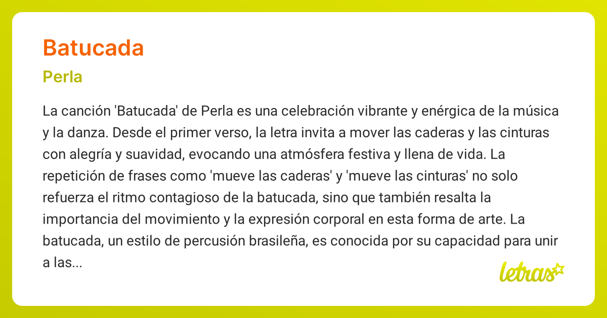 Significado de la canción BATUCADA (Perla) - LETRAS.COM