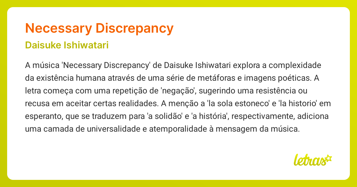 Significado da música NECESSARY DISCREPANCY (Daisuke Ishiwatari ...