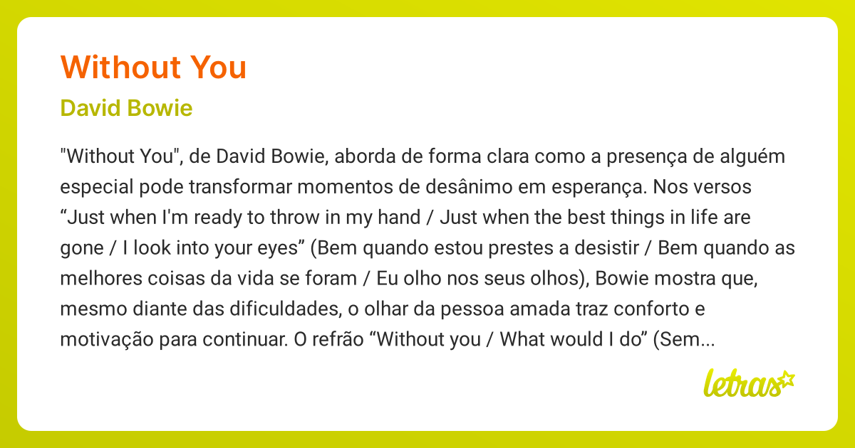 Significado da música WITHOUT YOU (David Bowie) - LETRAS.MUS.BR