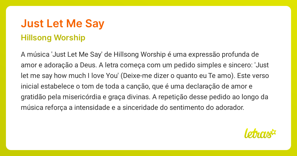 Significado da música JUST LET ME SAY (Hillsong Worship) - LETRAS.MUS.BR