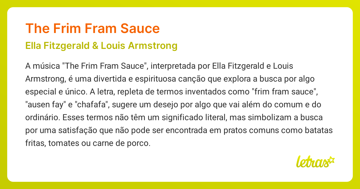 Significado da música THE FRIM FRAM SAUCE (Ella Fitzgerald & Louis ...