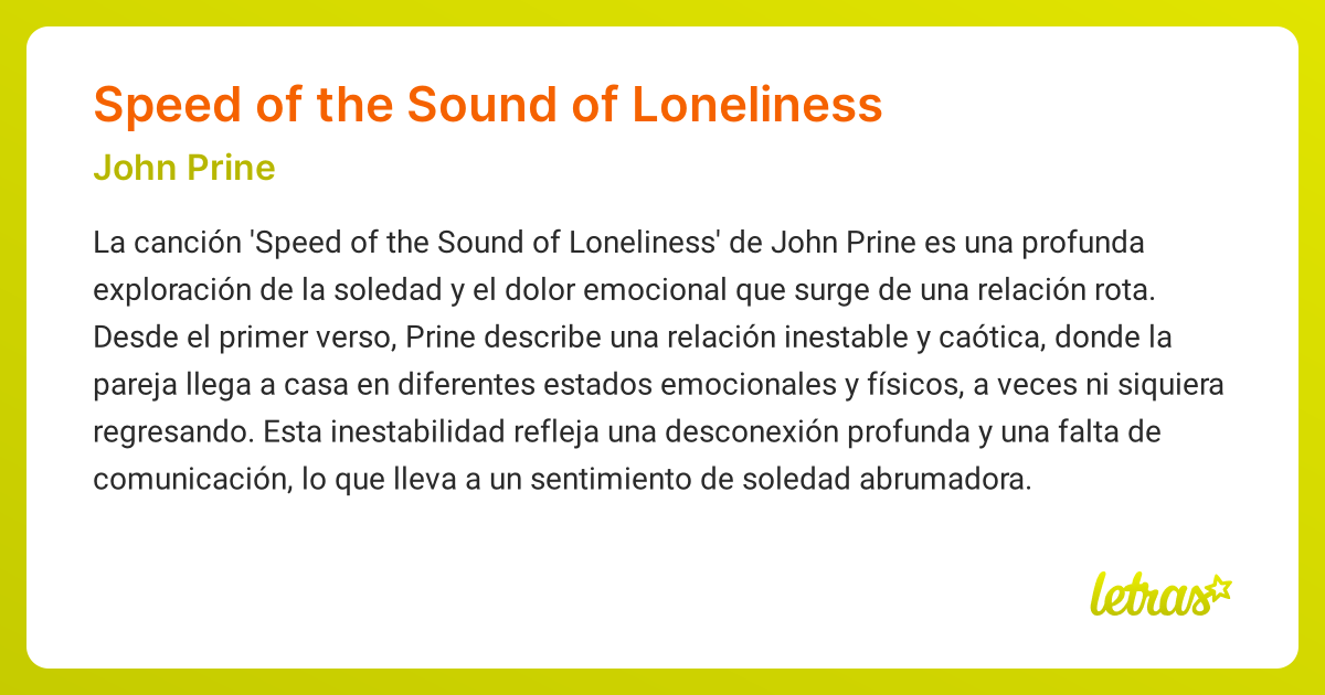 Significado de la canción Speed of the Sound of Loneliness (John Prine ...