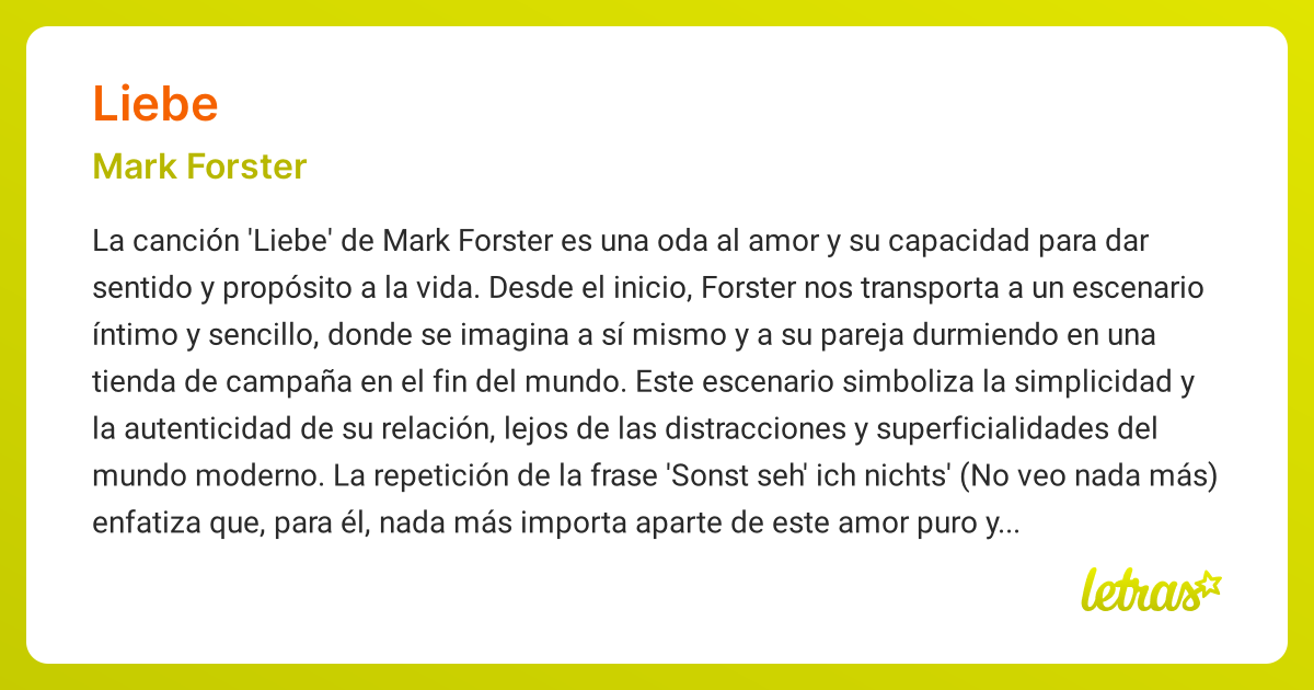 Significado de la canción LIEBE (Mark Forster) - LETRAS.COM