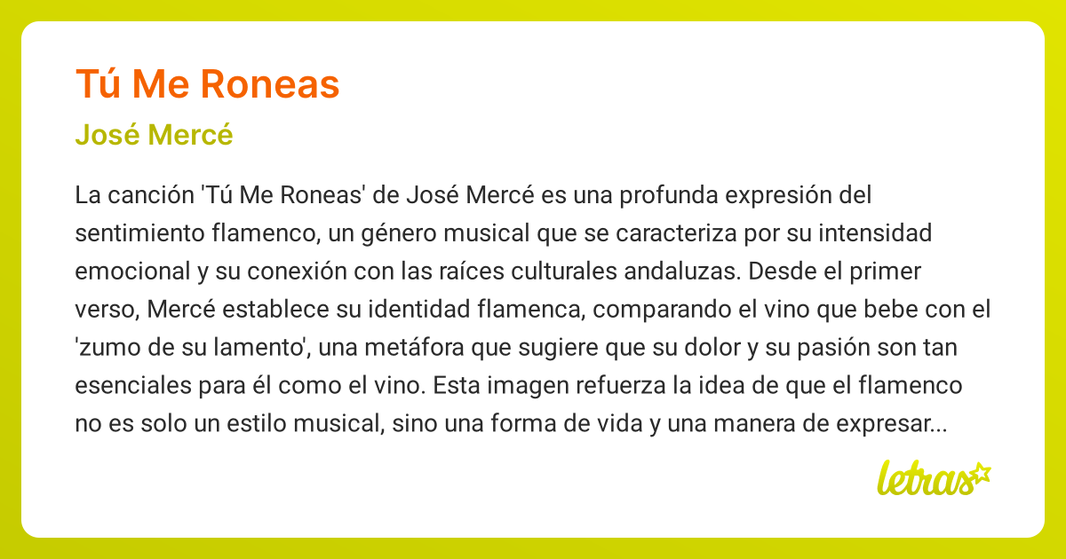 Significado de la canción TÚ ME RONEAS (José Mercé) - LETRAS.COM