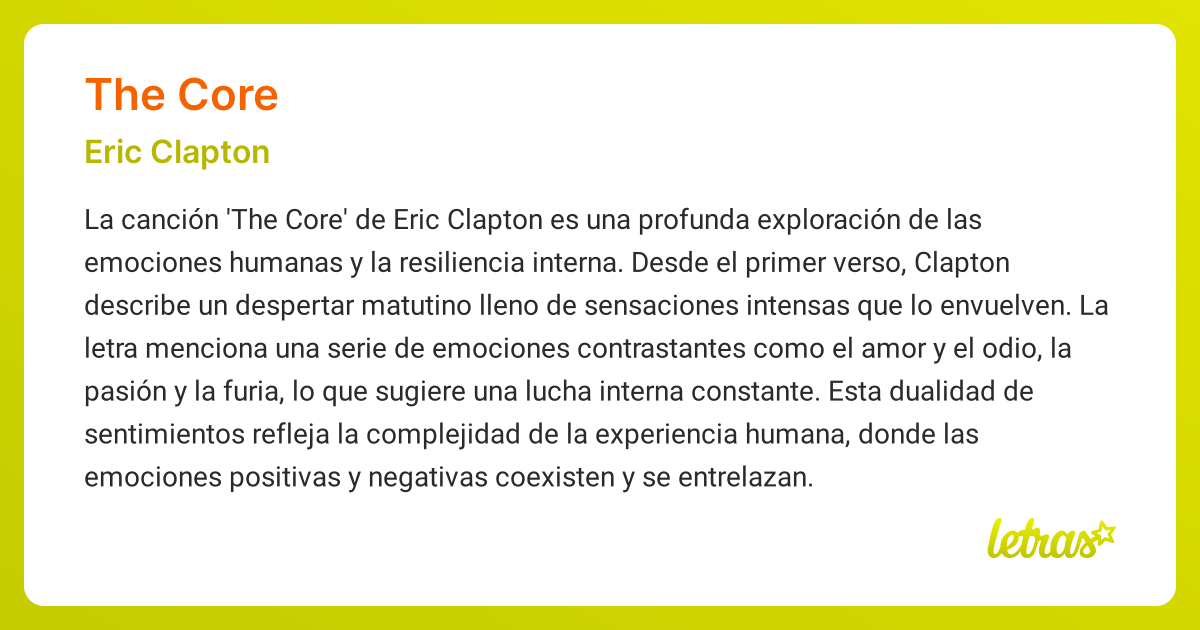 Significado de la canción THE CORE (Eric Clapton) - LETRAS.COM