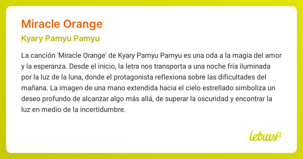 Significado de la canción MIRACLE ORANGE (Kyary Pamyu Pamyu) - LETRAS.COM