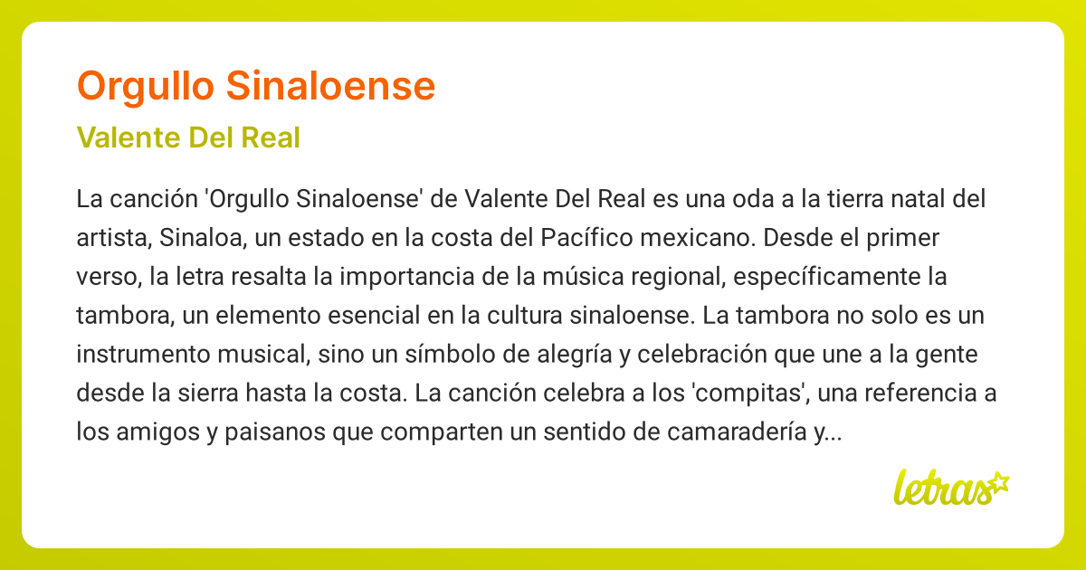 Significado de la canción ORGULLO SINALOENSE (Valente Del Real ...