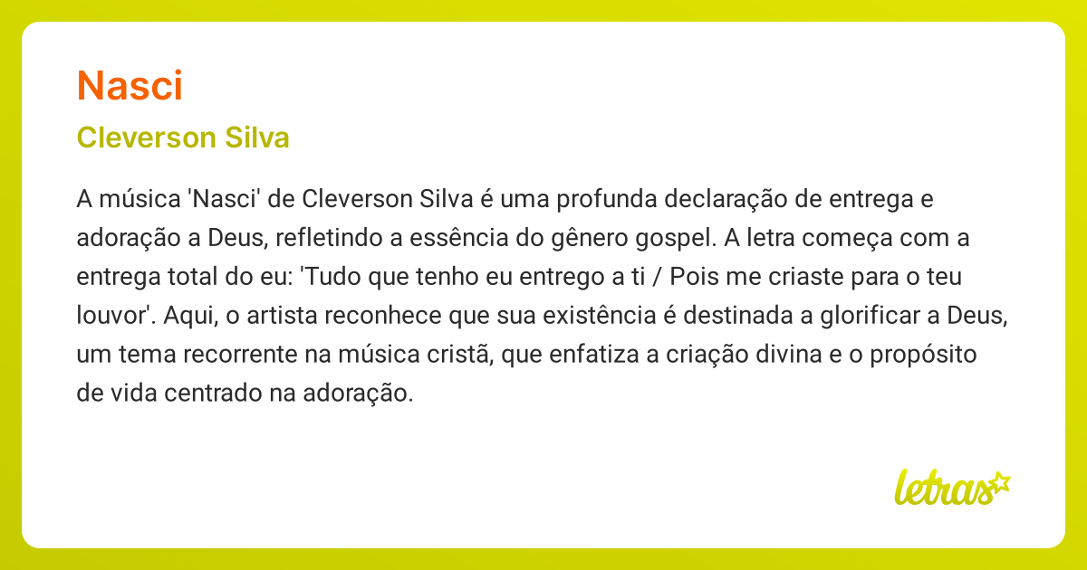 Significado da música NASCI (Cleverson Silva) - LETRAS.MUS.BR
