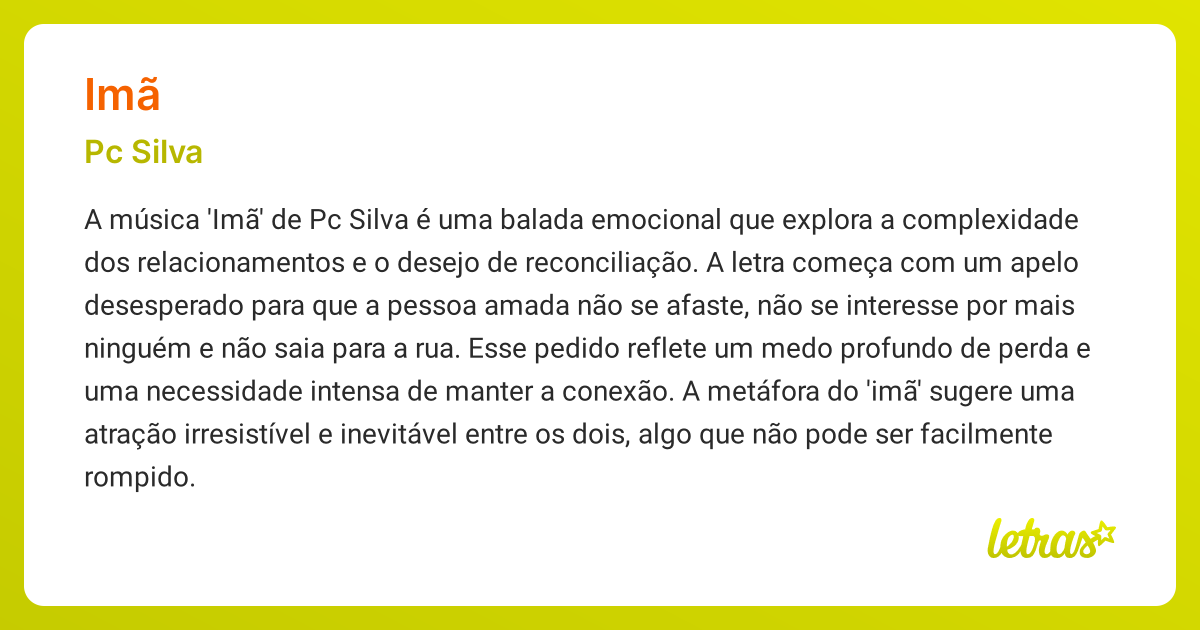 Significado da música IMÃ (Pc Silva) - LETRAS.MUS.BR