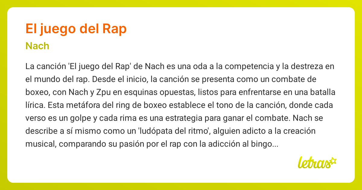 Significado de la canción EL JUEGO DEL RAP (Nach) - LETRAS.COM