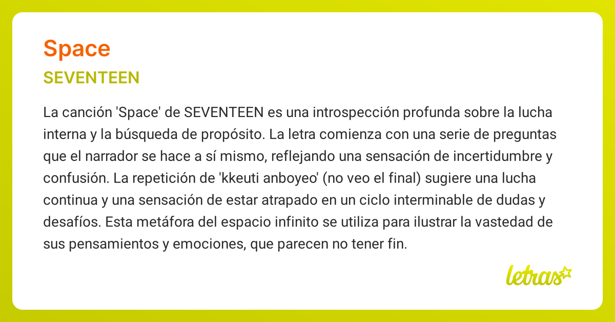 Significado de la canción SPACE (SEVENTEEN) - LETRAS.COM